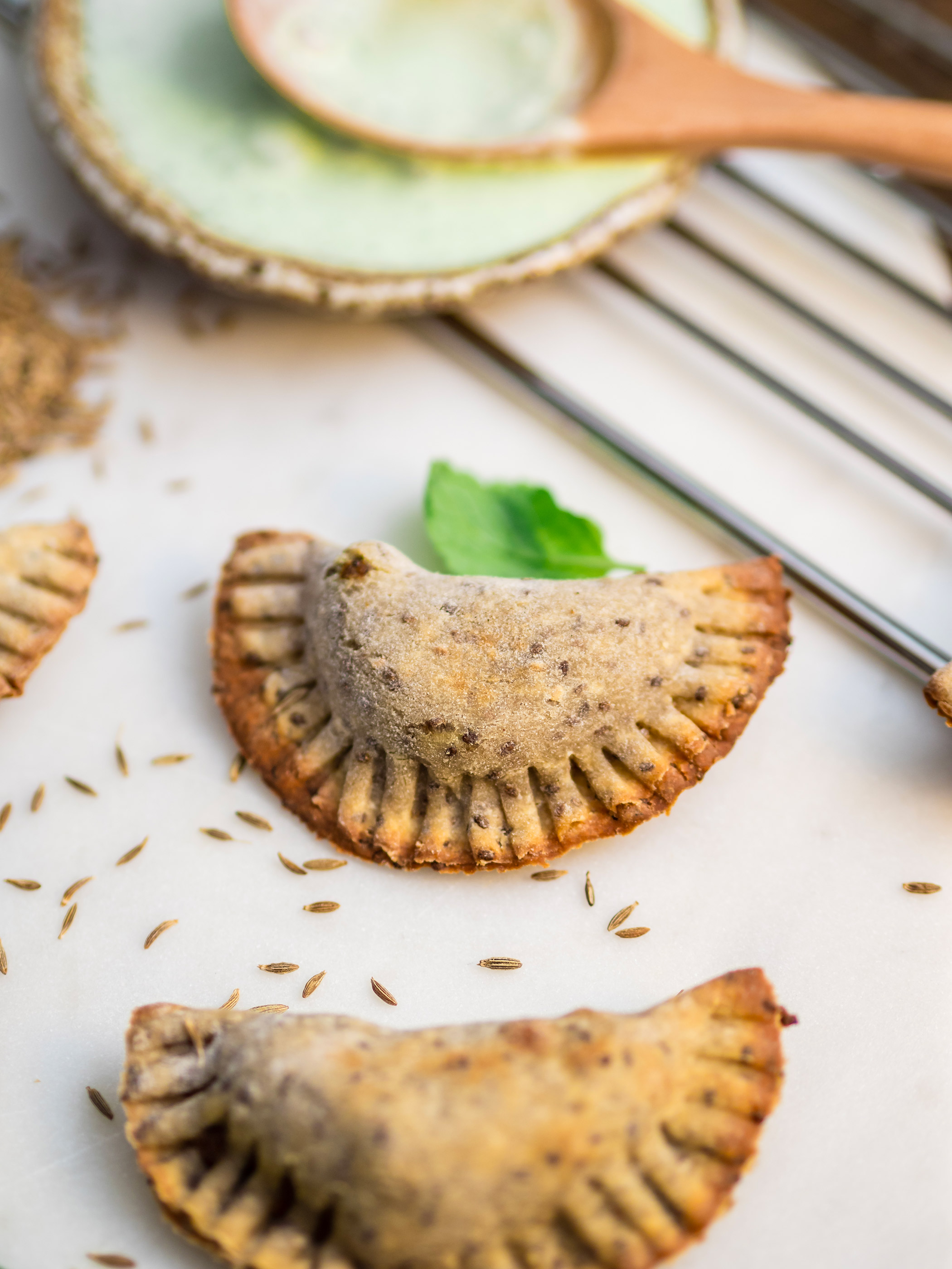 Samosas with potatoes, spinach and green beans